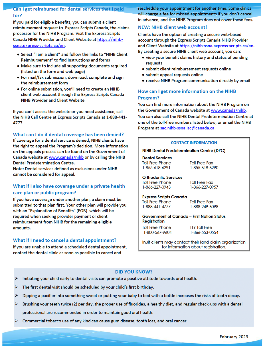 Non-Insured Health Benefit — Indigenous Dental Association of Canada