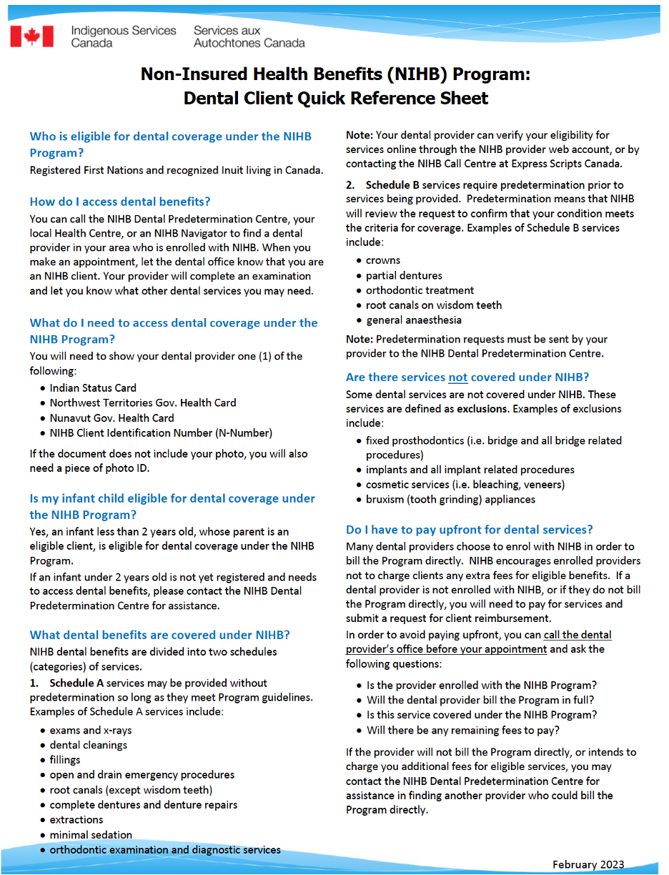 Non-Insured Health Benefit — Indigenous Dental Association of Canada