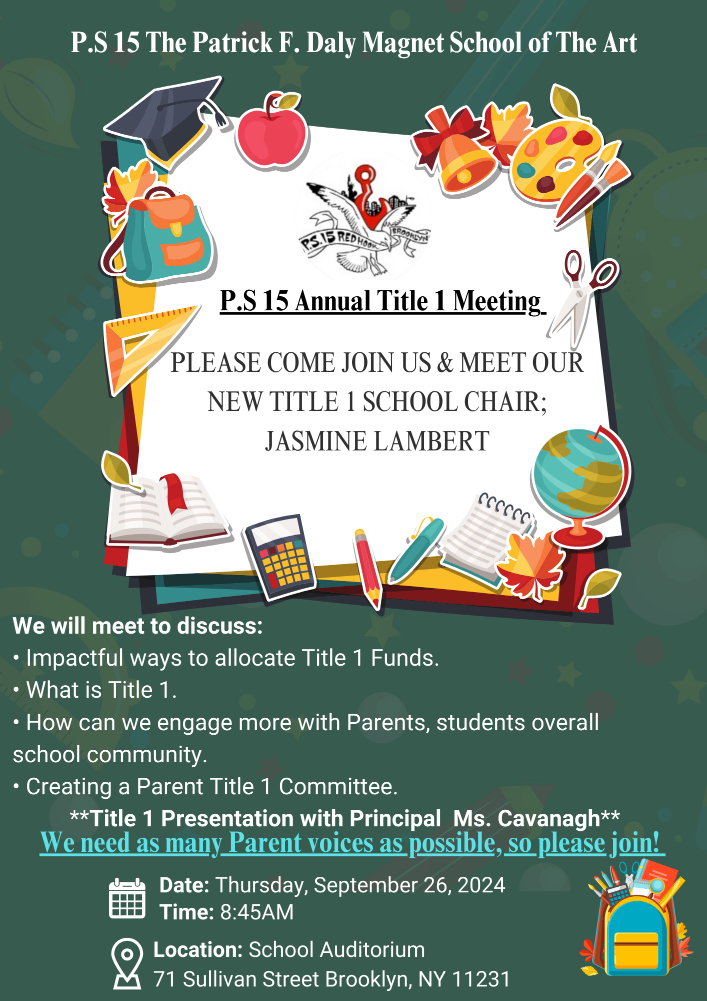 Annual Title 1 Meeting — PS 15 Patrick F Daly Magnet School of the Arts ...