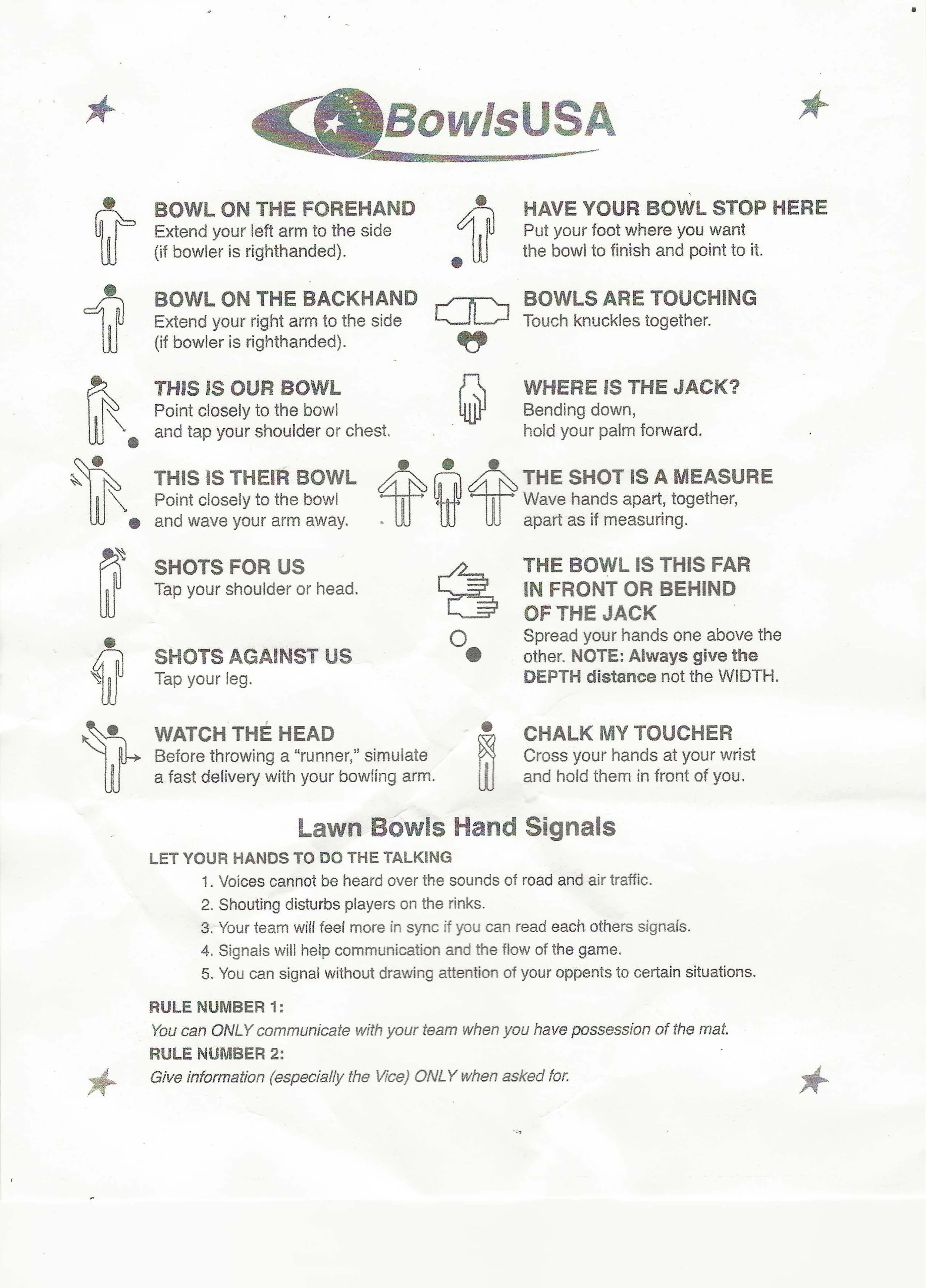 Hand Signals — Royal Lawn Bowling Club