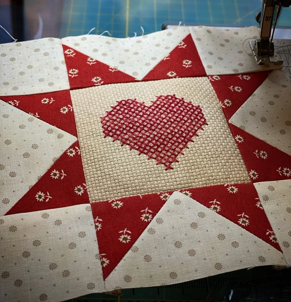 Learn How To Infuse Vintage Linens into Lattice Star Quilt Blocks ...