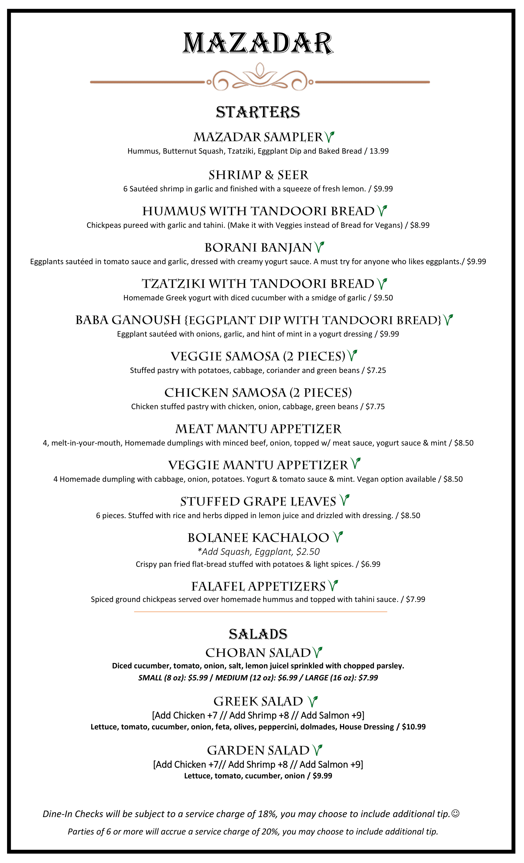 Menu — MAZADAR Restaurant