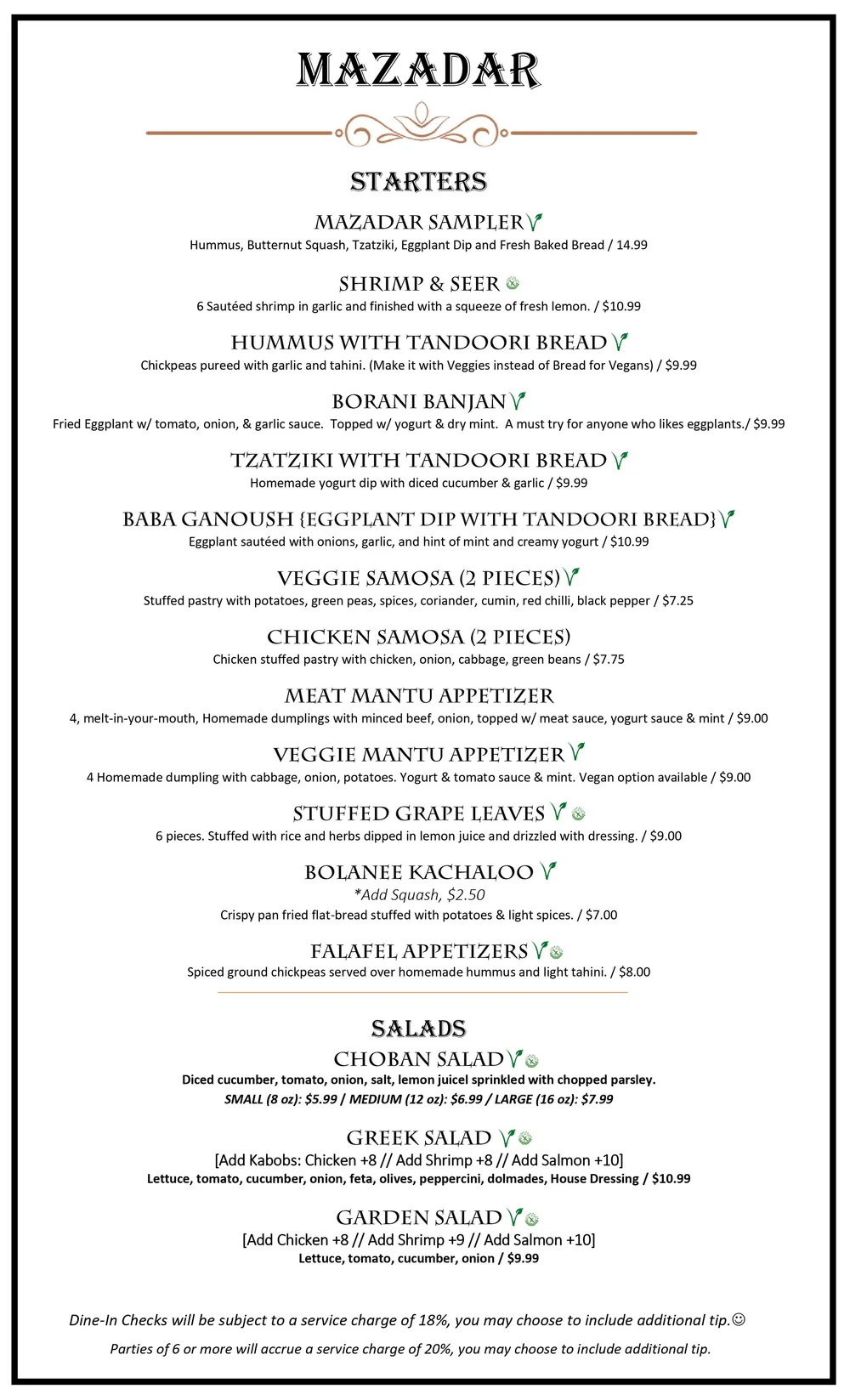 Menu — MAZADAR Restaurant