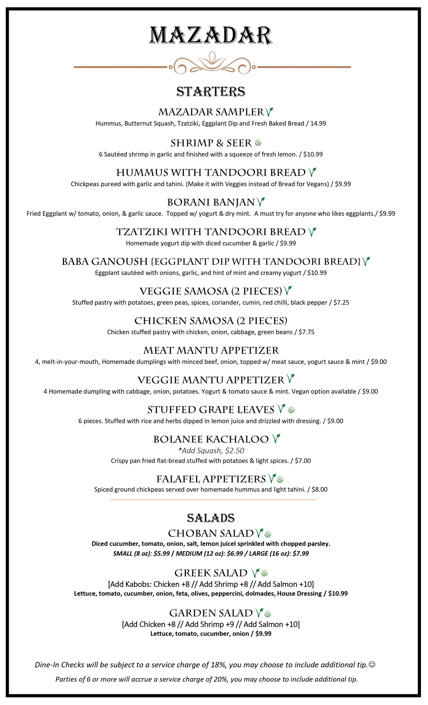 Menu — MAZADAR Restaurant