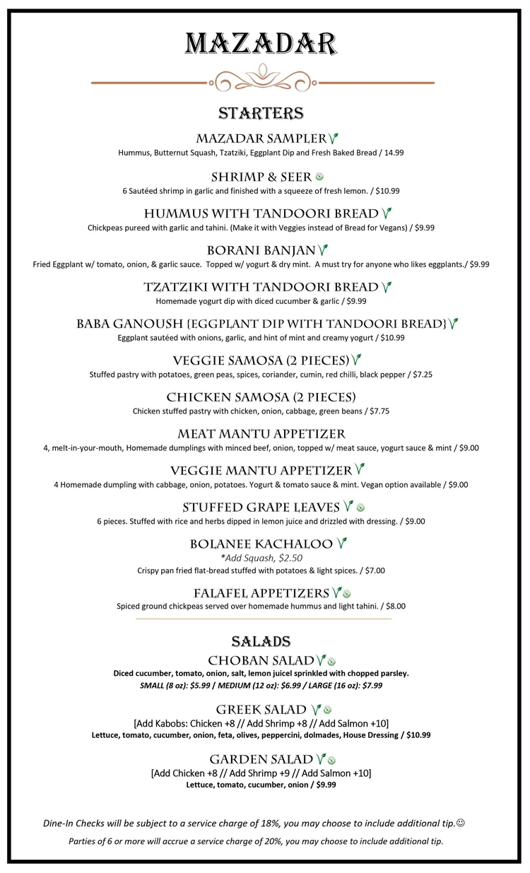 Menu — MAZADAR Restaurant
