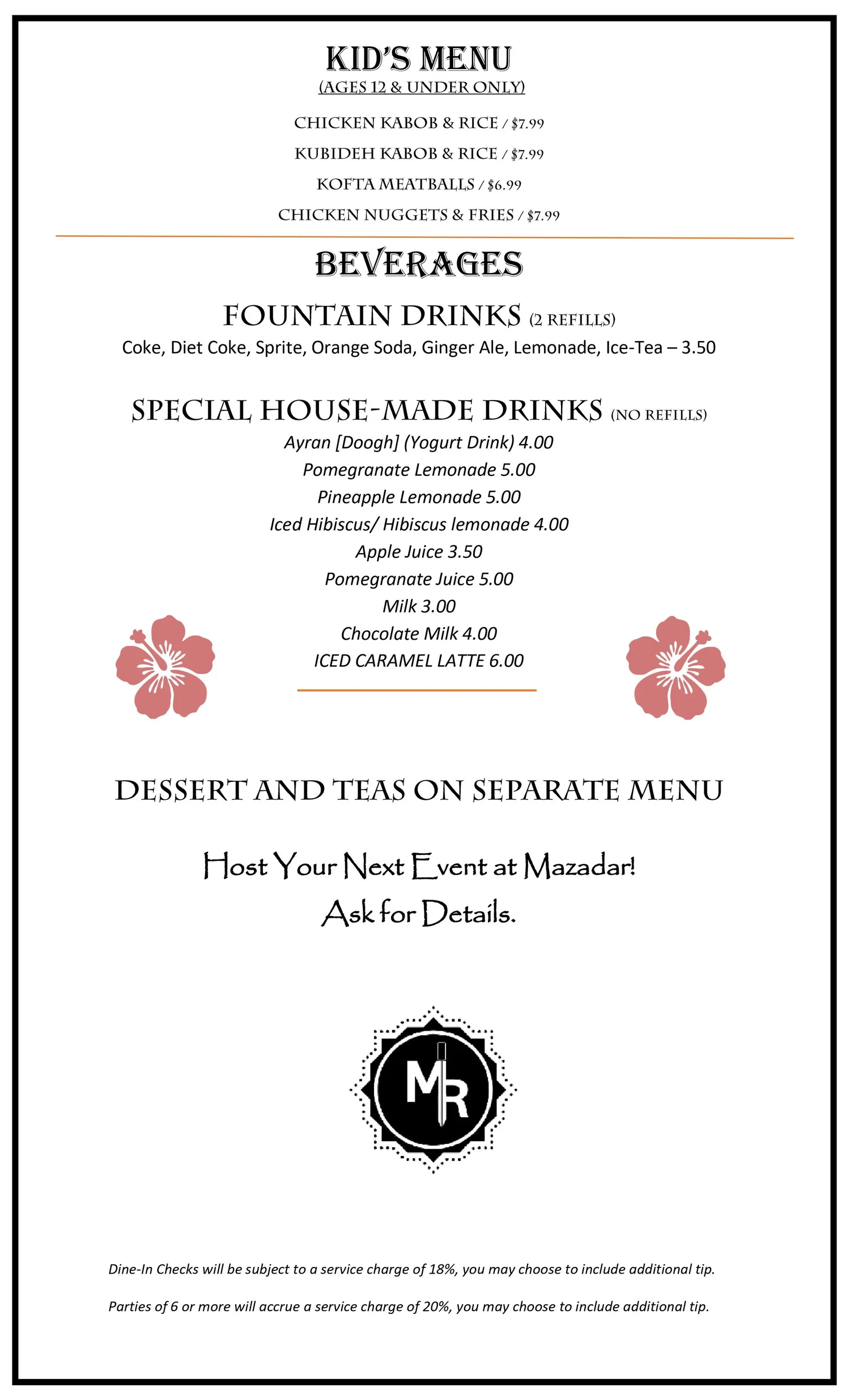 Menu — MAZADAR Restaurant