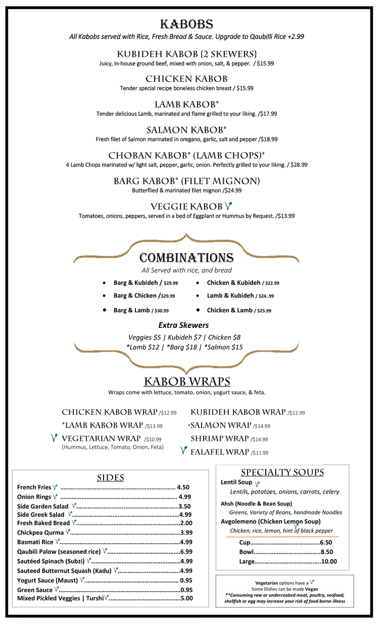 Menu — MAZADAR Restaurant
