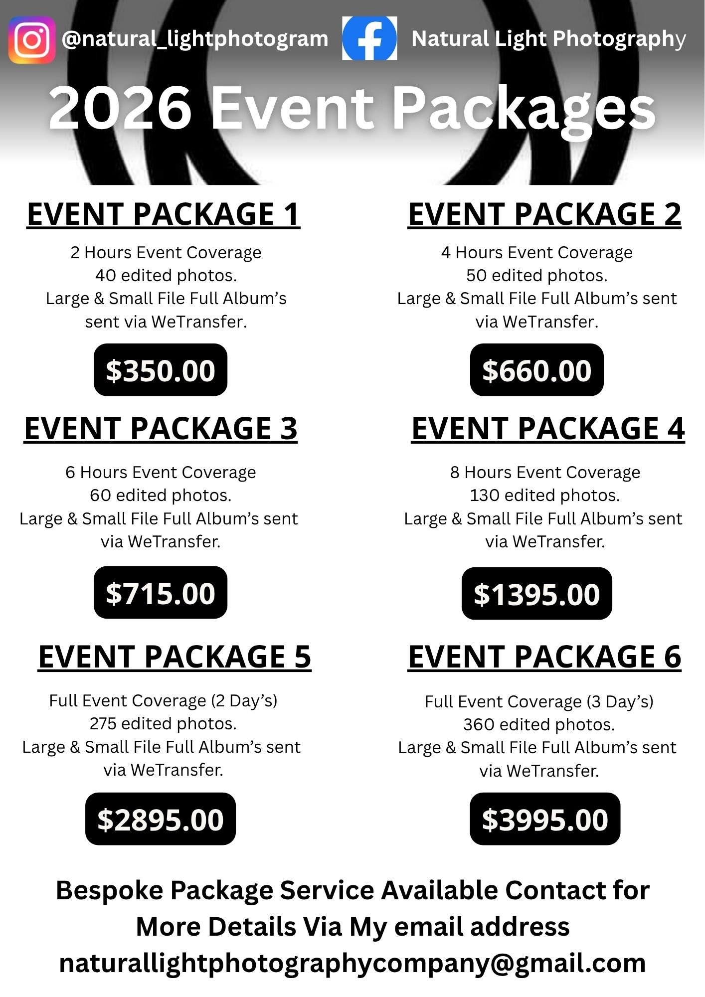 Package List — Natural Light Photography Company