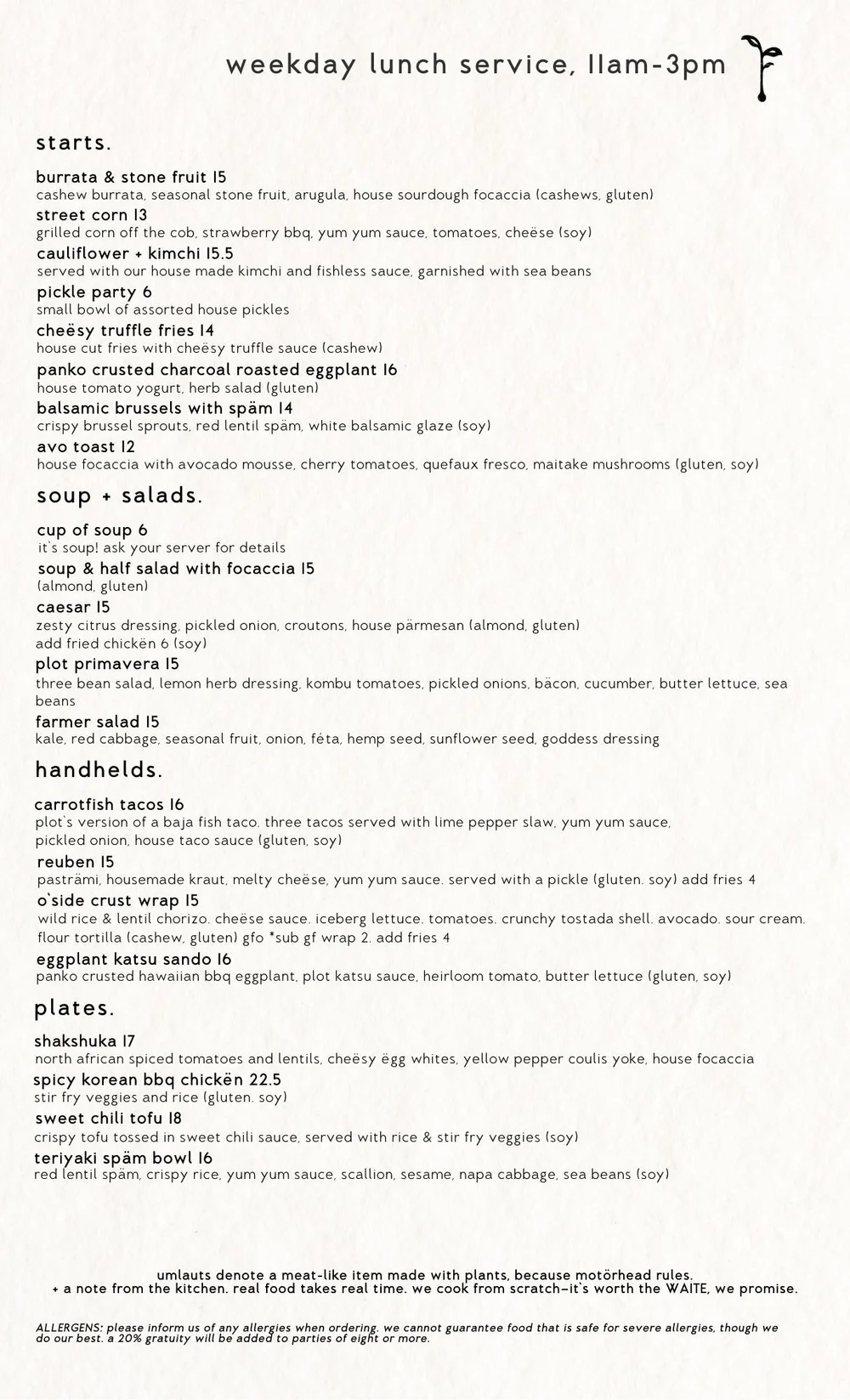 The Plot Oceanside | Best Vegan Restaurant Menu — theplot