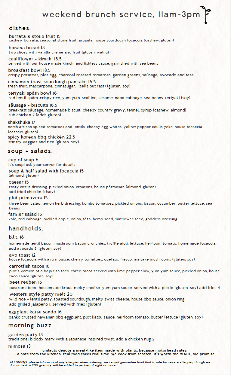 The Plot Oceanside | Best Vegan Restaurant Menu — theplot