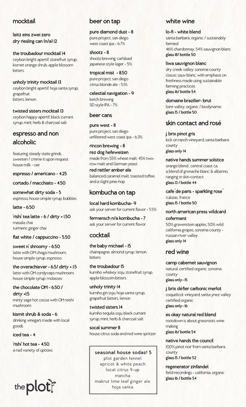 The Plot Oceanside | Best Vegan Restaurant Menu — theplot
