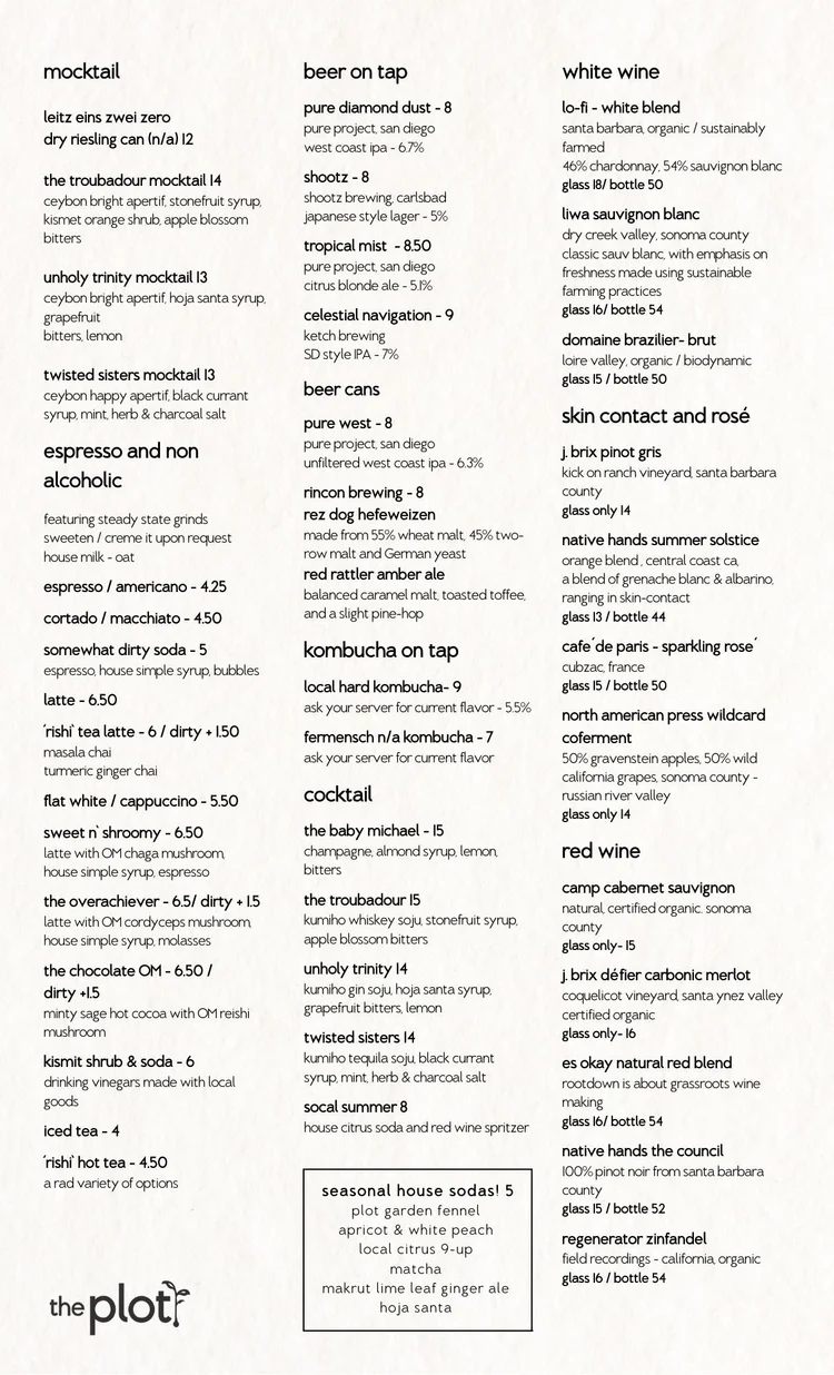 The Plot Oceanside | Best Vegan Restaurant Menu — theplot
