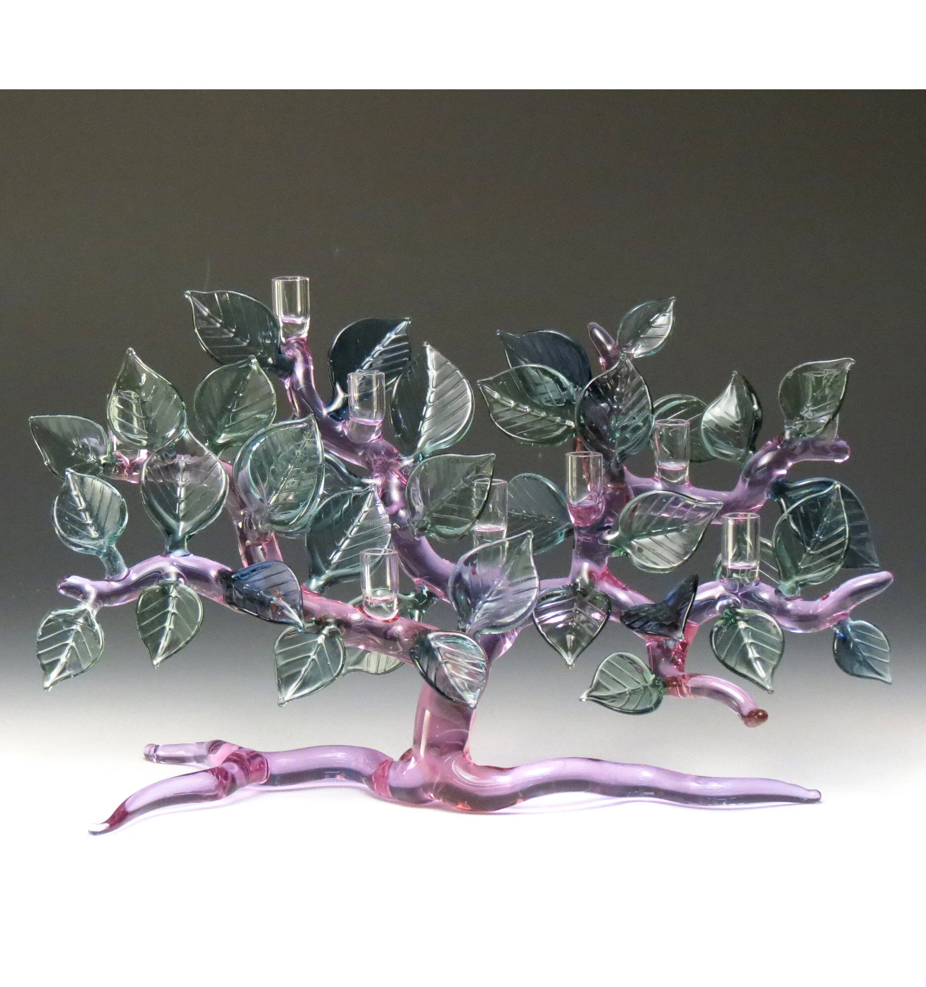 Wide Tree of Life Chanukah Menorah — Salusa Glassworks, Inc.