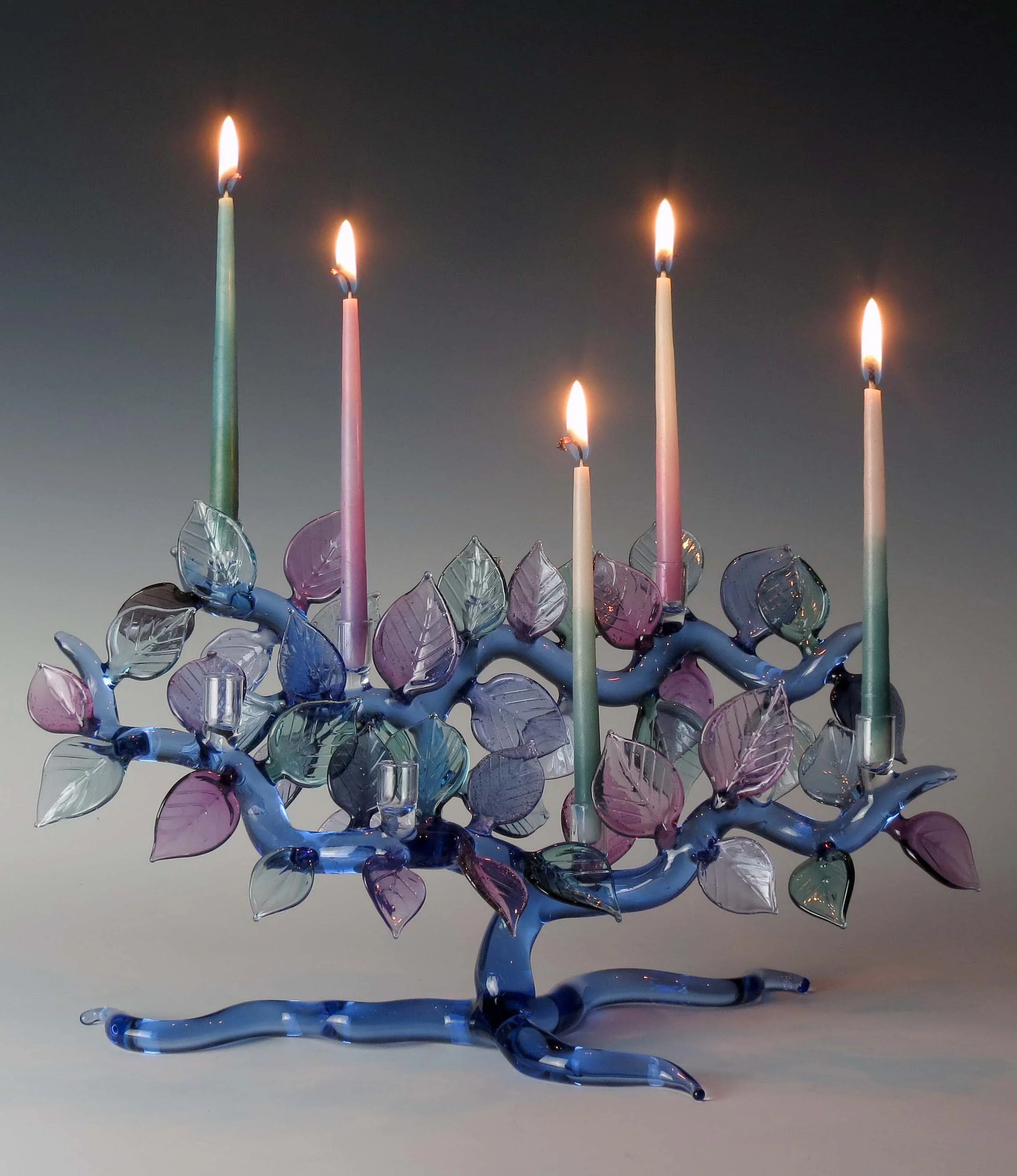 Wide Tree of Life Chanukah Menorah — Salusa Glassworks, Inc.