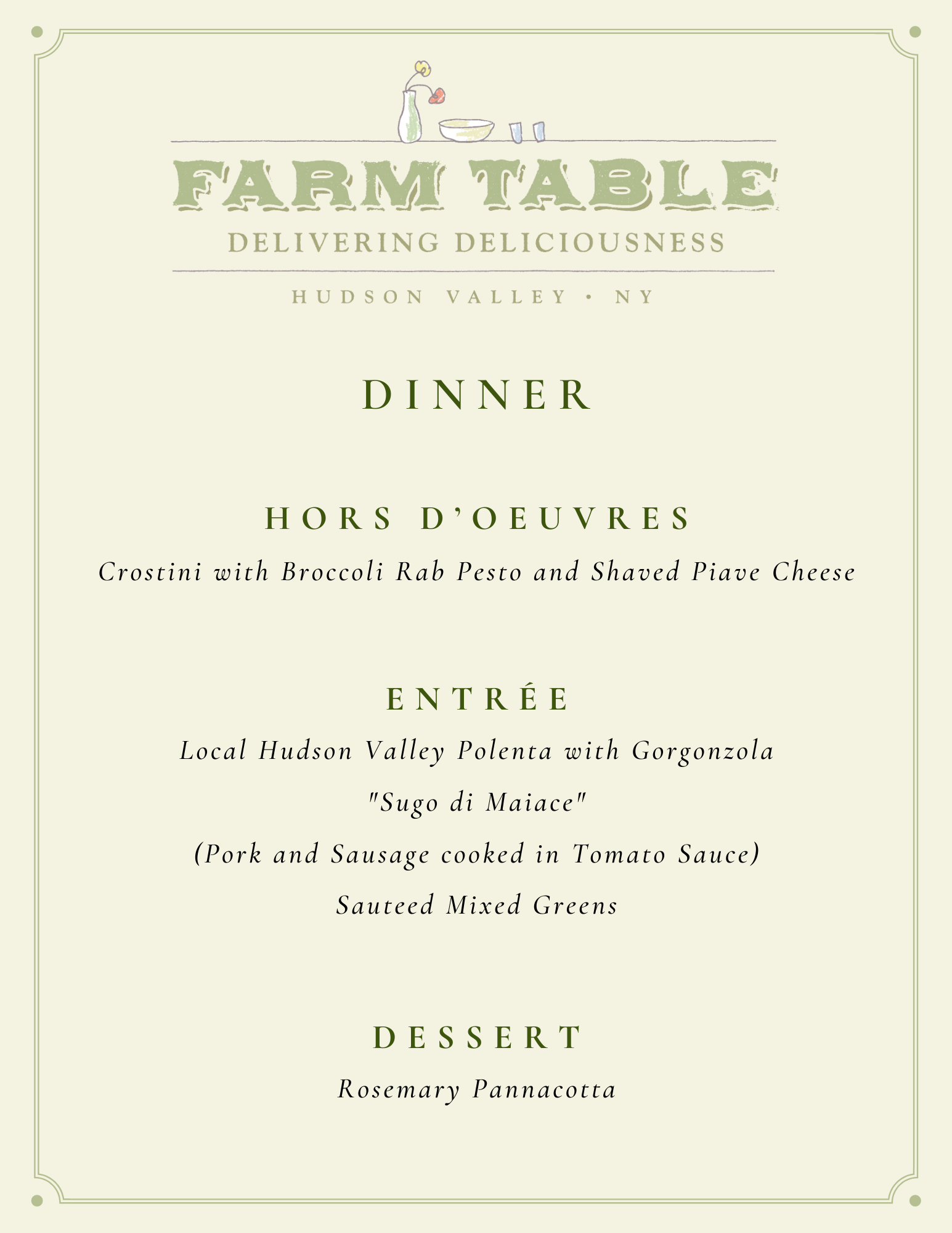 Weekender Menu — Farm Table