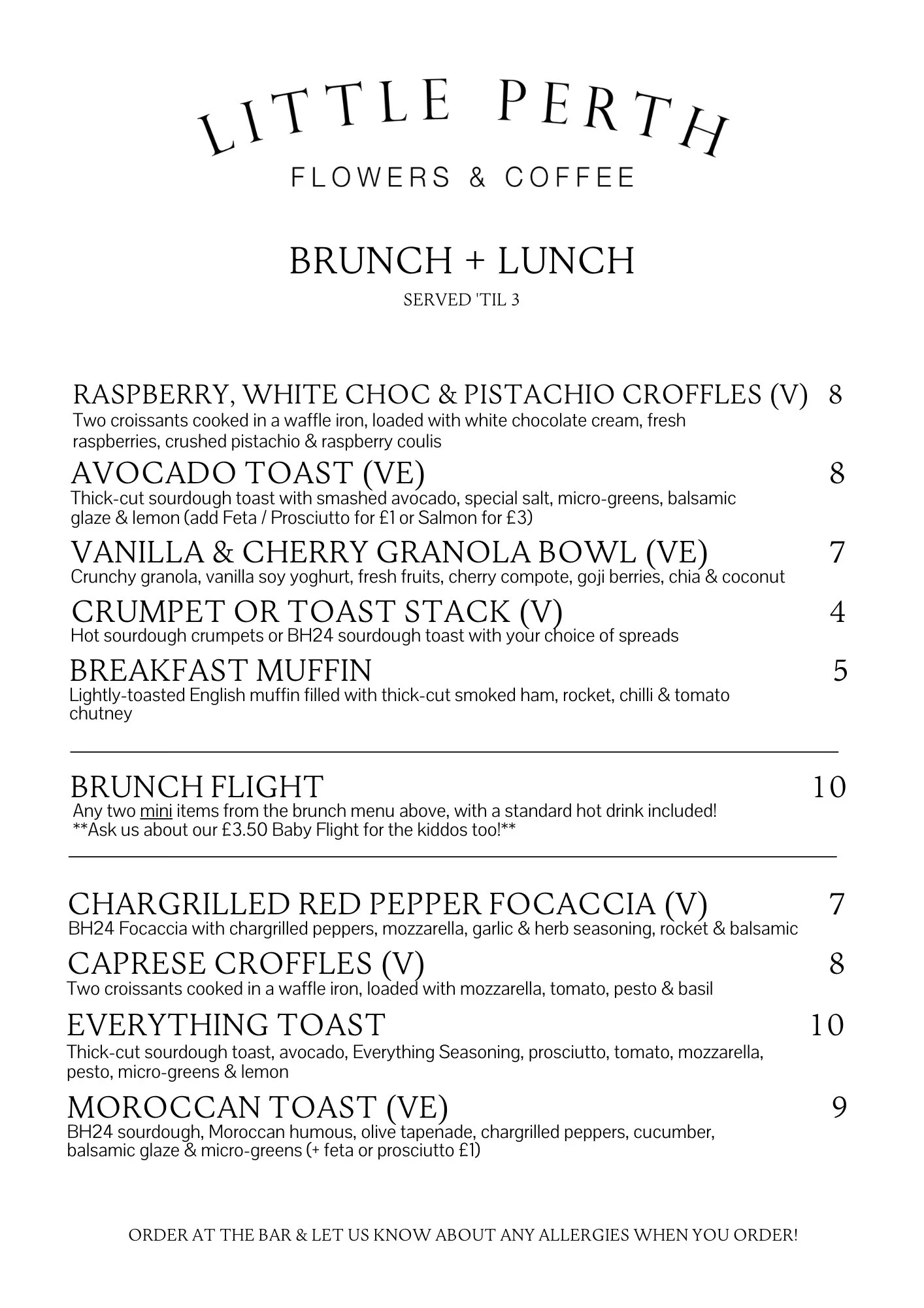 Menu — Little Perth - Florist & Speciality Coffee Shop in Bournemouth