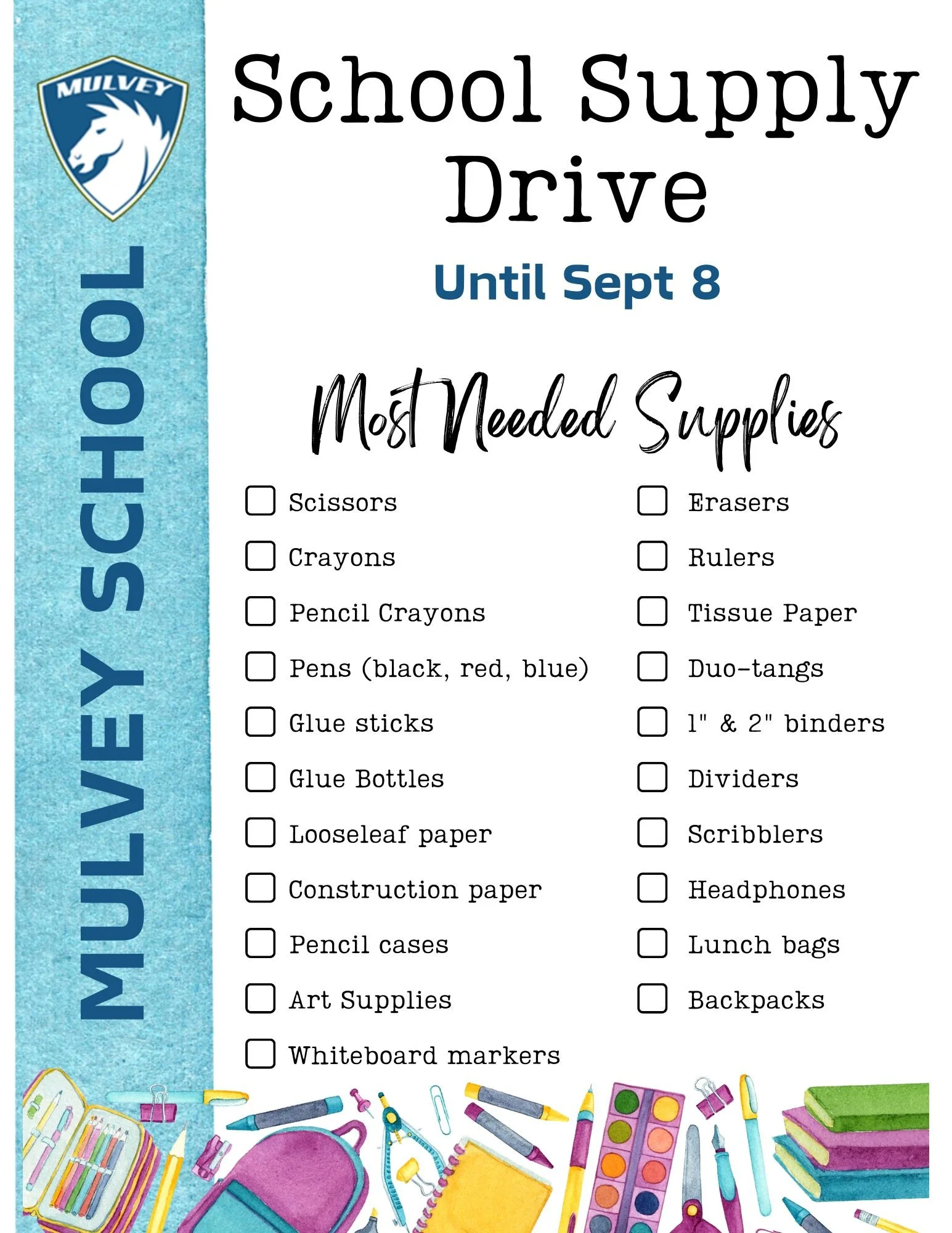 School Supply Drive for Mulvey School — All Saints Anglican Church Winnipeg