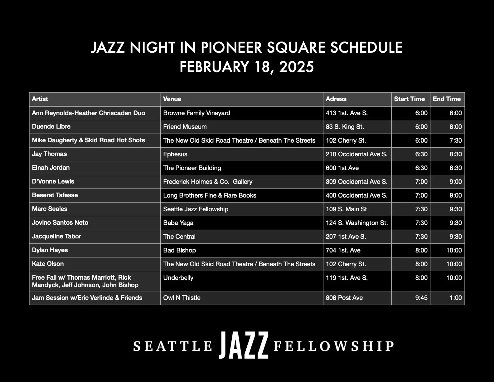 Jazz Night In Pioneer Square — Seattle Jazz Fellowship