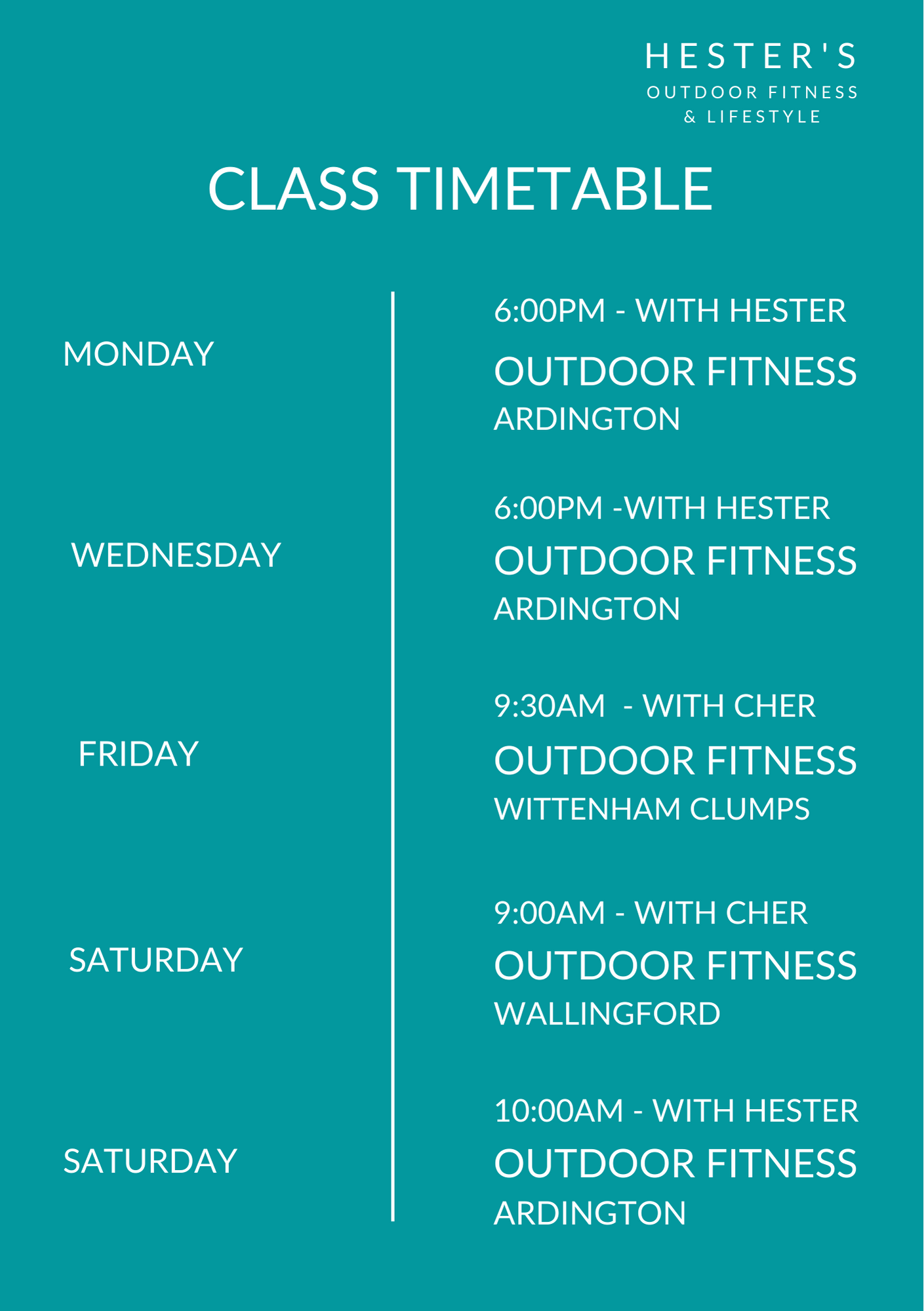Outdoor Group Fitness Class Timetable Wantage & Wittenham — Hesters ...