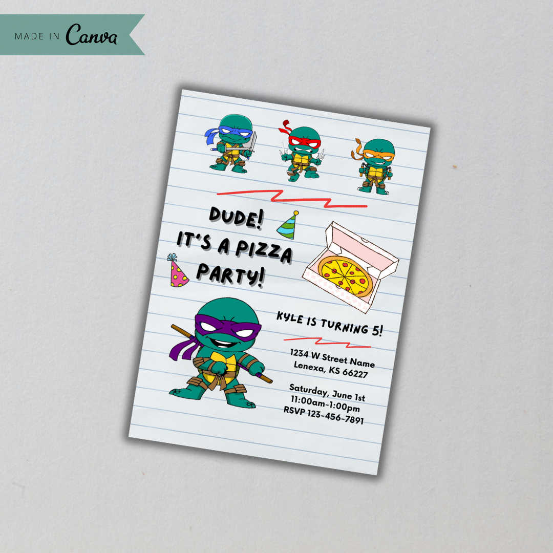 Kids Teenage Mutant Ninja Turtles Donatello Birthday Invitation ...