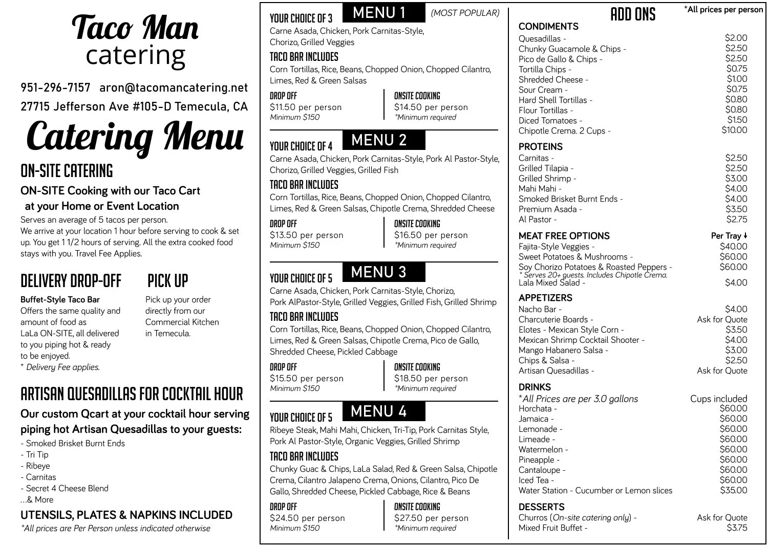 Taco Man Catering - Menu