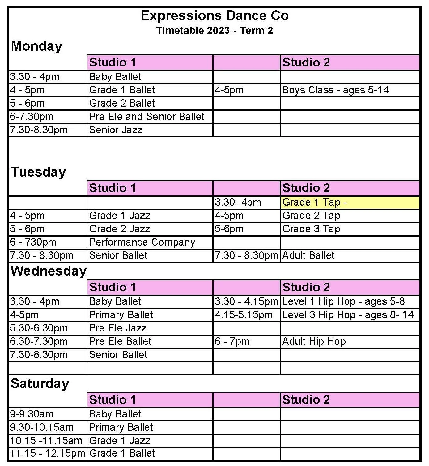 Our Timetable and Fees — Expressions Dance Company