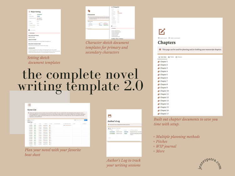 The Complete Novel Writing Template for Notion-designed to take you through planning and ...