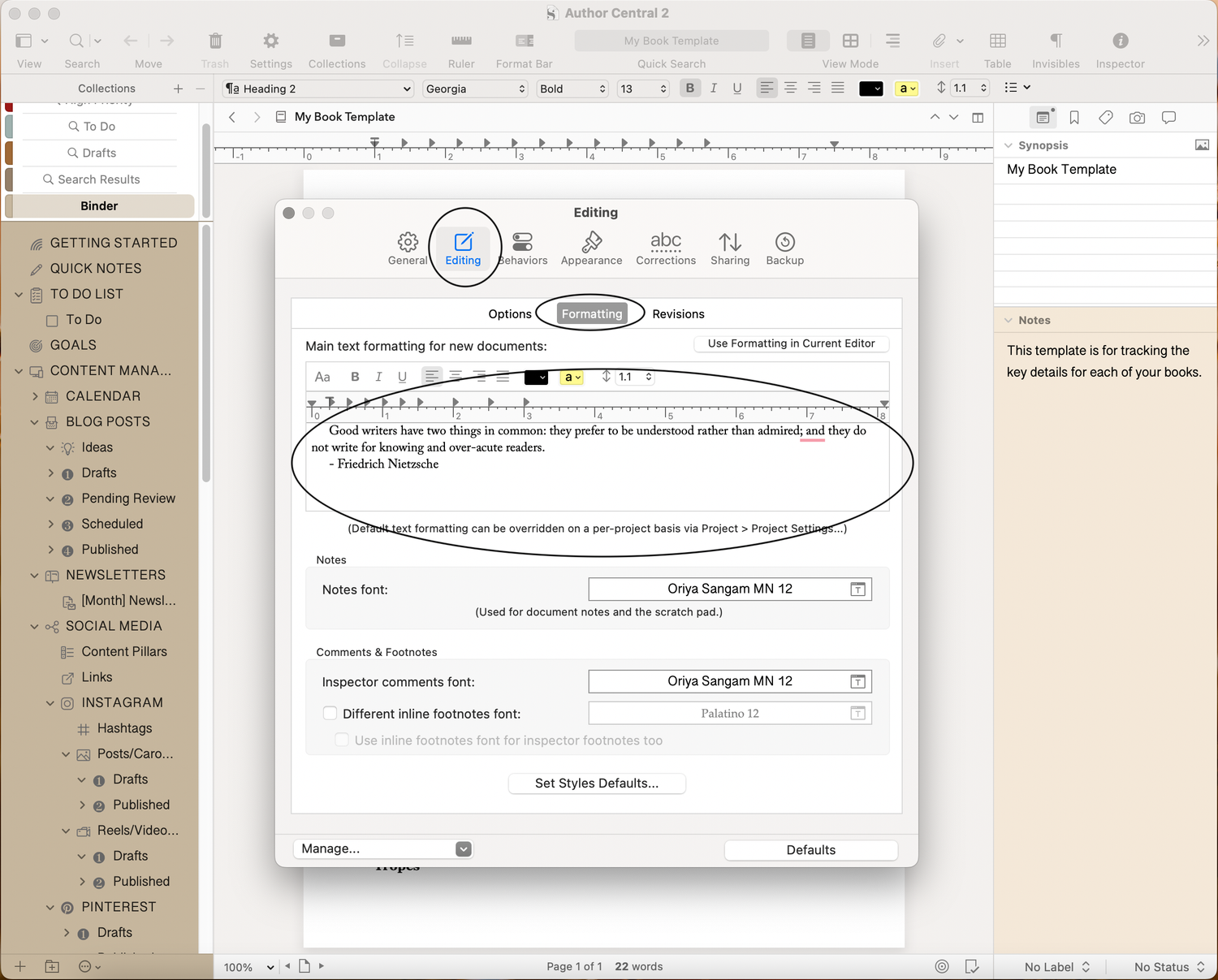 Set the default font for the entire project in Scrivener — Jen Terpstra