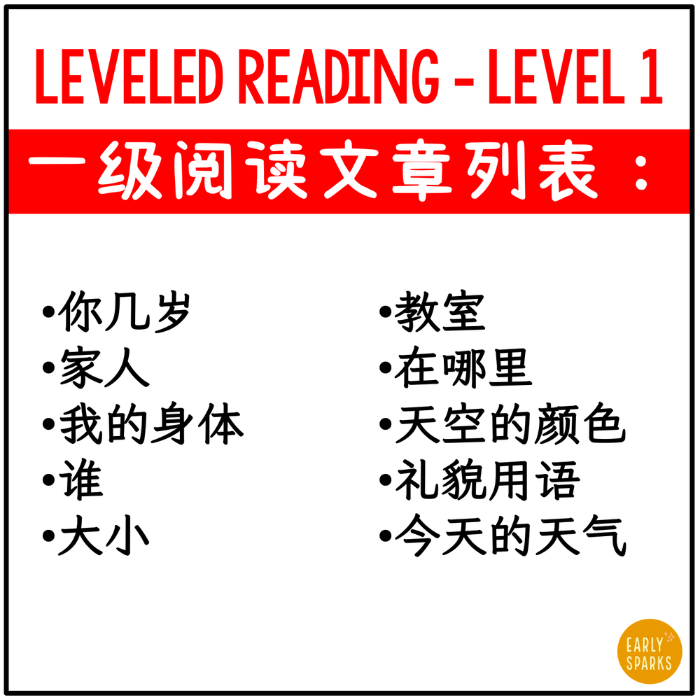 Traditional Chinese｜Leveled Reading Passages 1-5 繁體中文分級閱讀1-5 — Early Sparks
