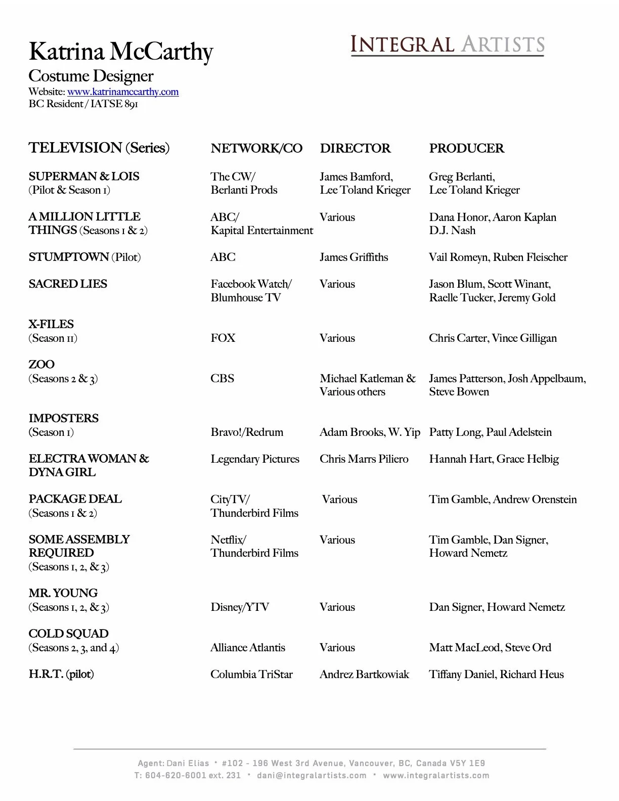 Contact — KATRINA McCARTHY ⍚ Costume Designer/Visual Artist