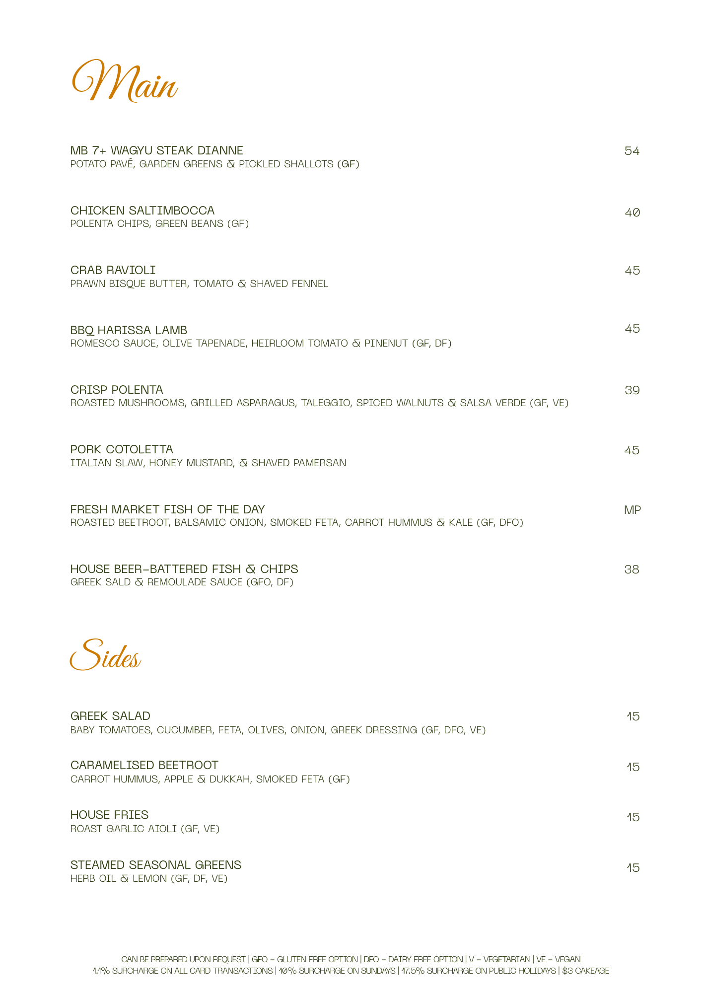 Food Menu — Green Zebra Restaurant & Bar
