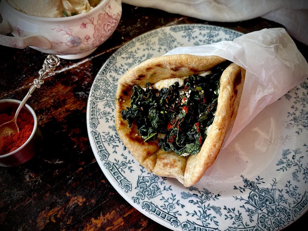 Fresh Pitta Bread With Butter Bean Hummus & Crispy Cavolo Nero ...