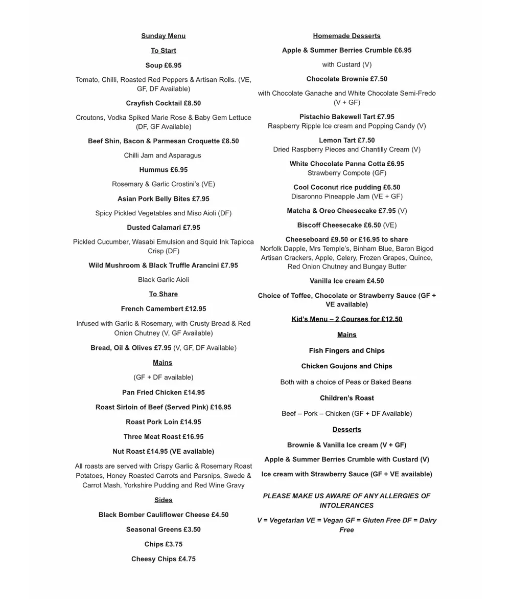 Menu — The White Horse