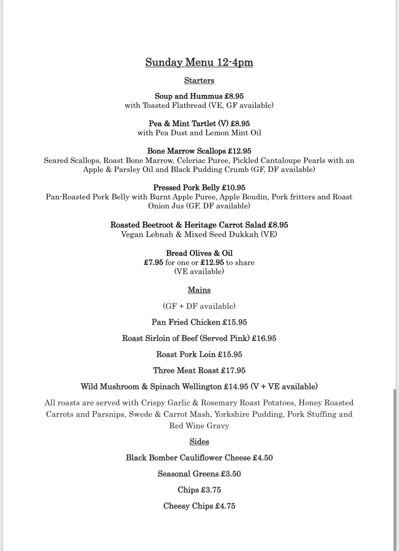 Menu — The White Horse