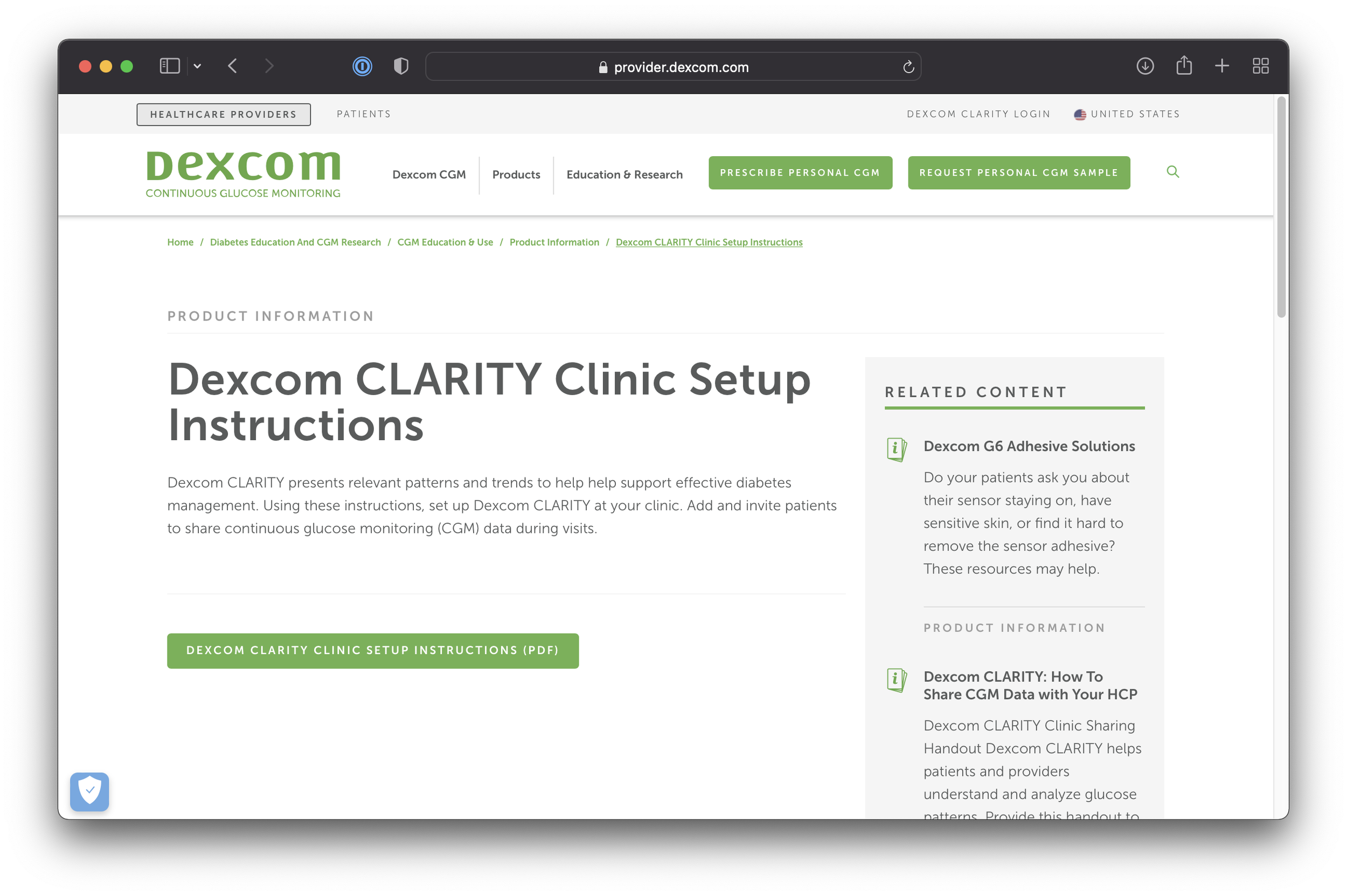 Dexcom CLARITY Clinic Setup Instructions — MCT2D