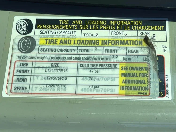 2022 Sprinter 3500 Dually Tire Pressure