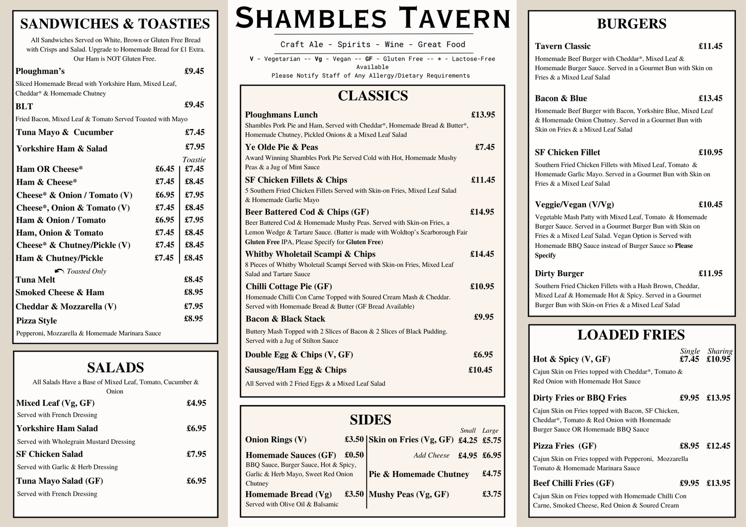 Mains Menu — Shambles Tavern