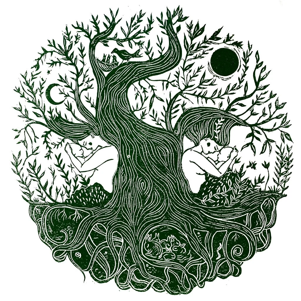 Mother and Daughter linocut print — PRINTS BY THE BAY