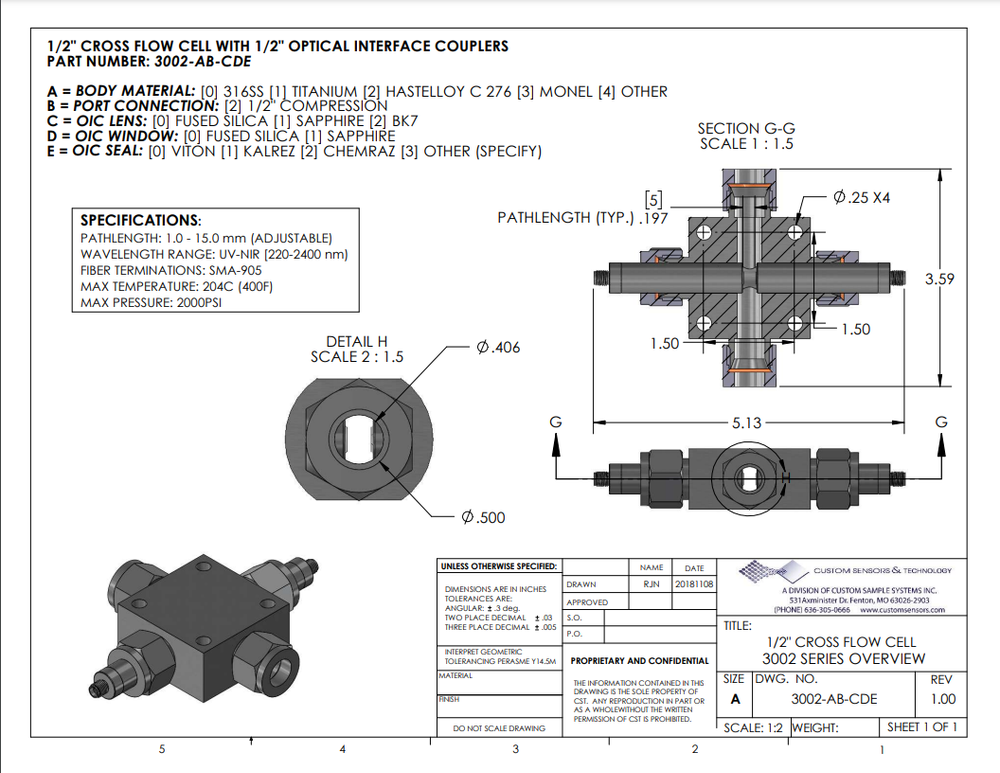 Absorbance Cross Flow Cell (Lightpath: 0.1-10mm) — Firebird Optics