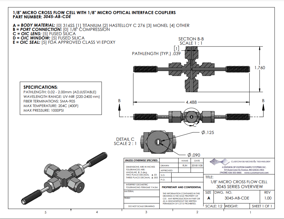 Process Flow Cell- Micro Absorbance Cross Flow Cell — Firebird Optics