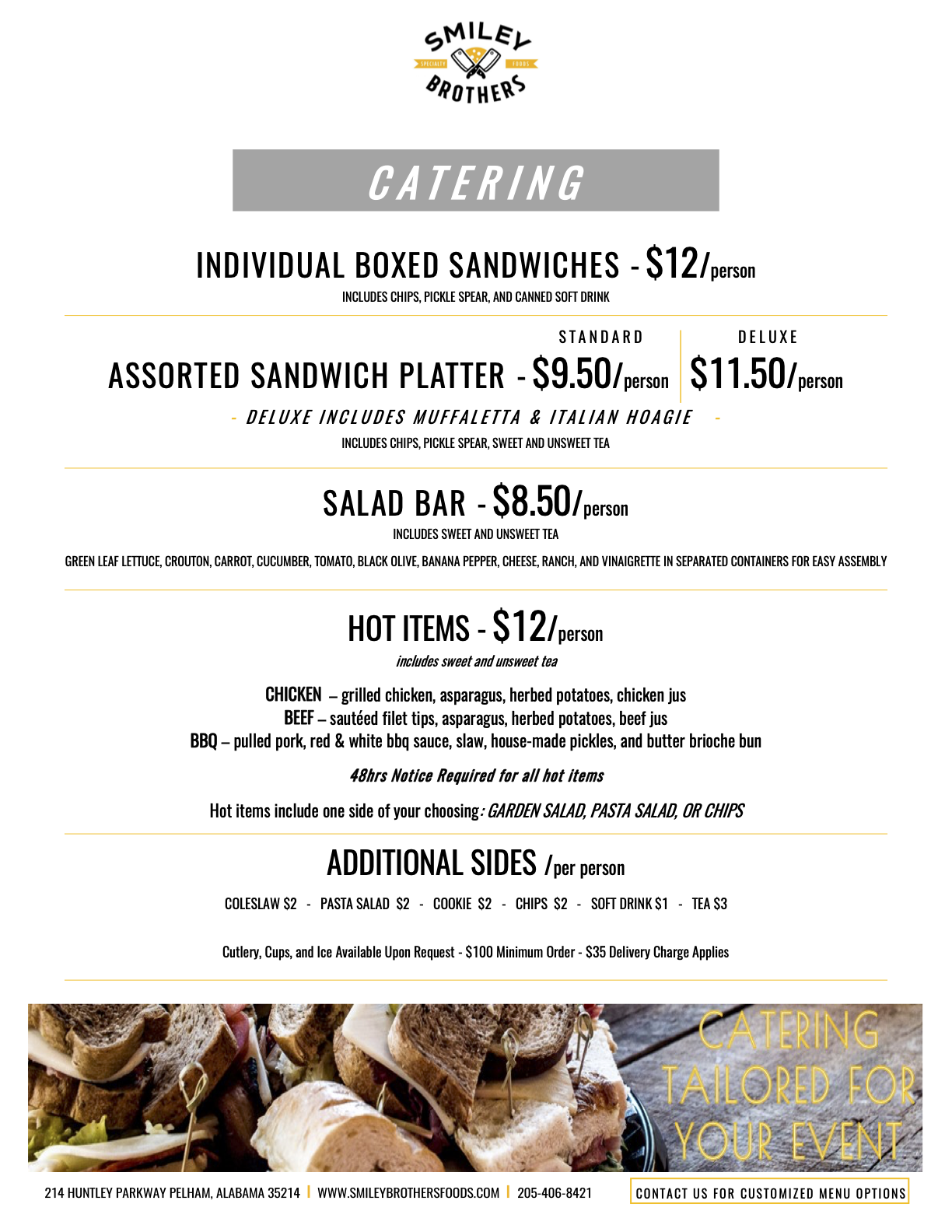 Catering Menu — Smiley Brothers Specialty Foods
