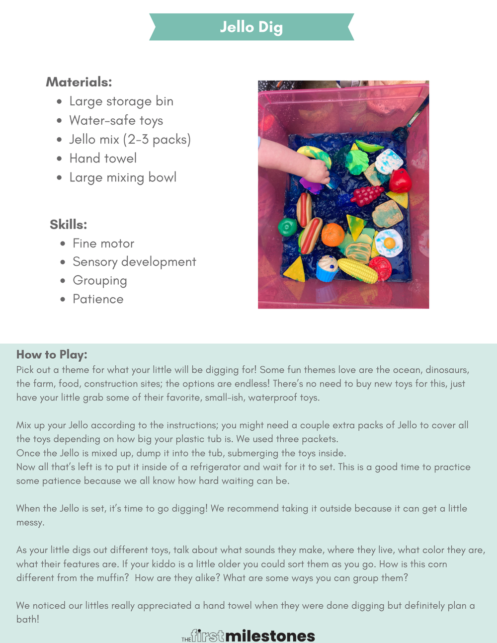 Jello Dig | Kids Weekly Activities — The First Milestones