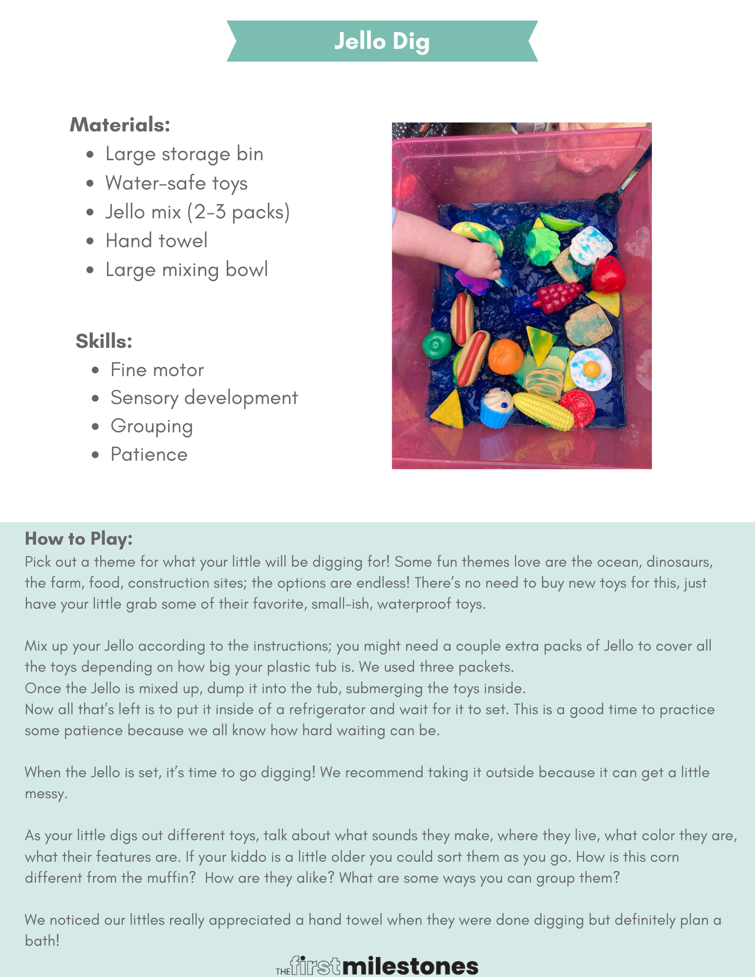 Jello Dig | Kids Weekly Activities — The First Milestones