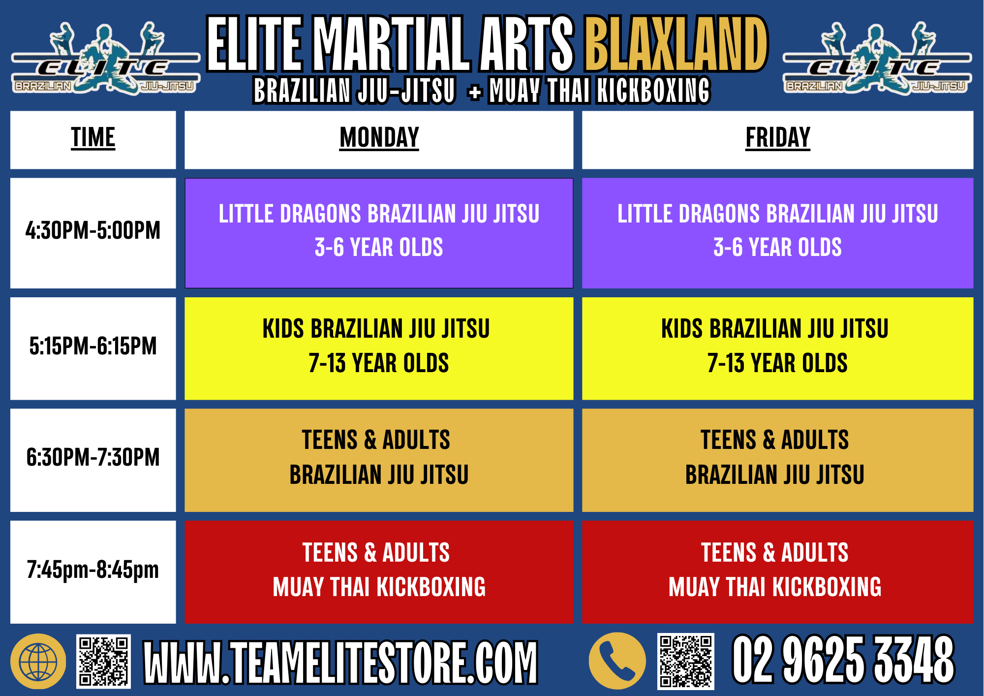 CLASS TIMETABLES — ELITE MARTIAL ARTS