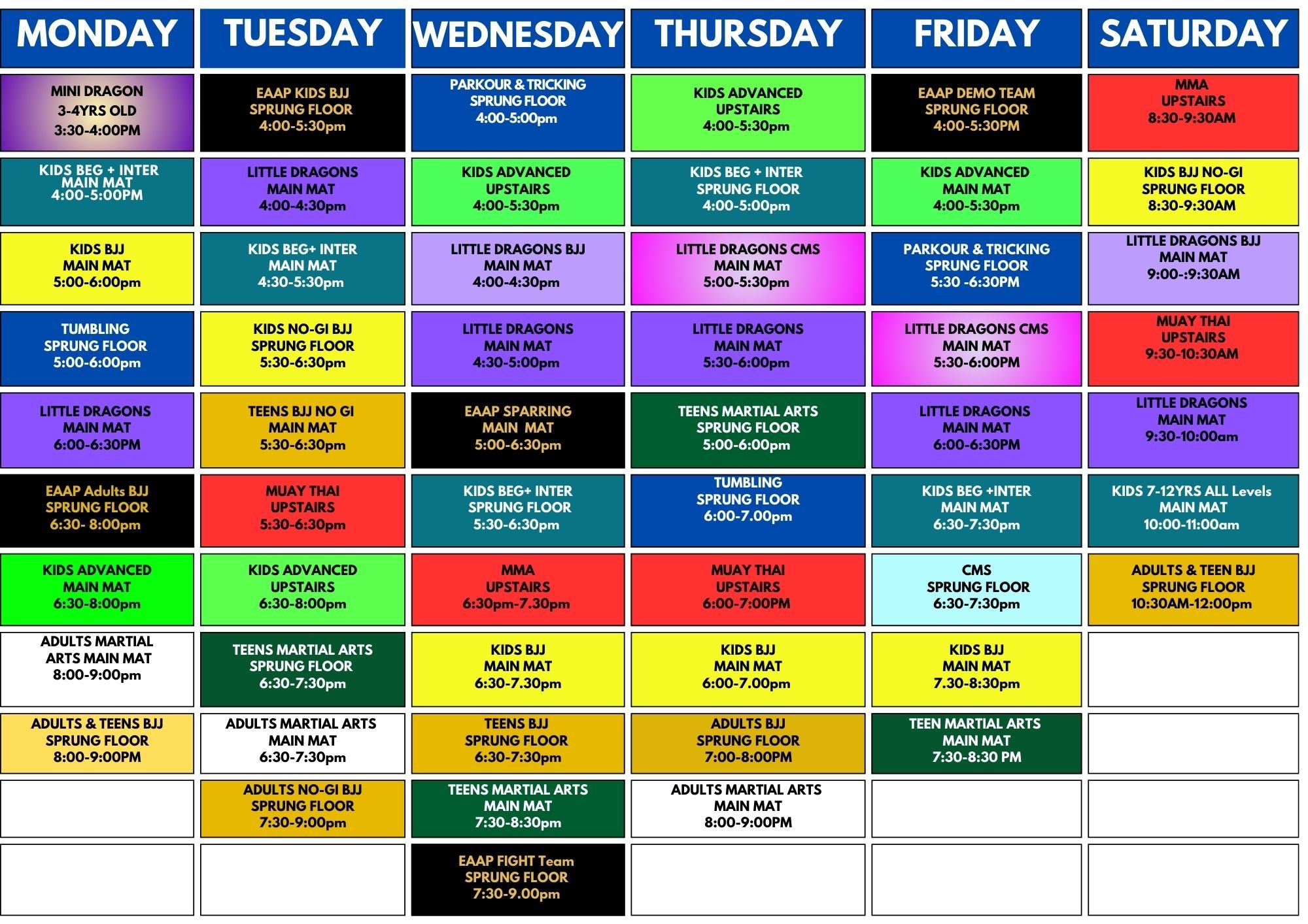 CLASS TIMETABLES — ELITE MARTIAL ARTS