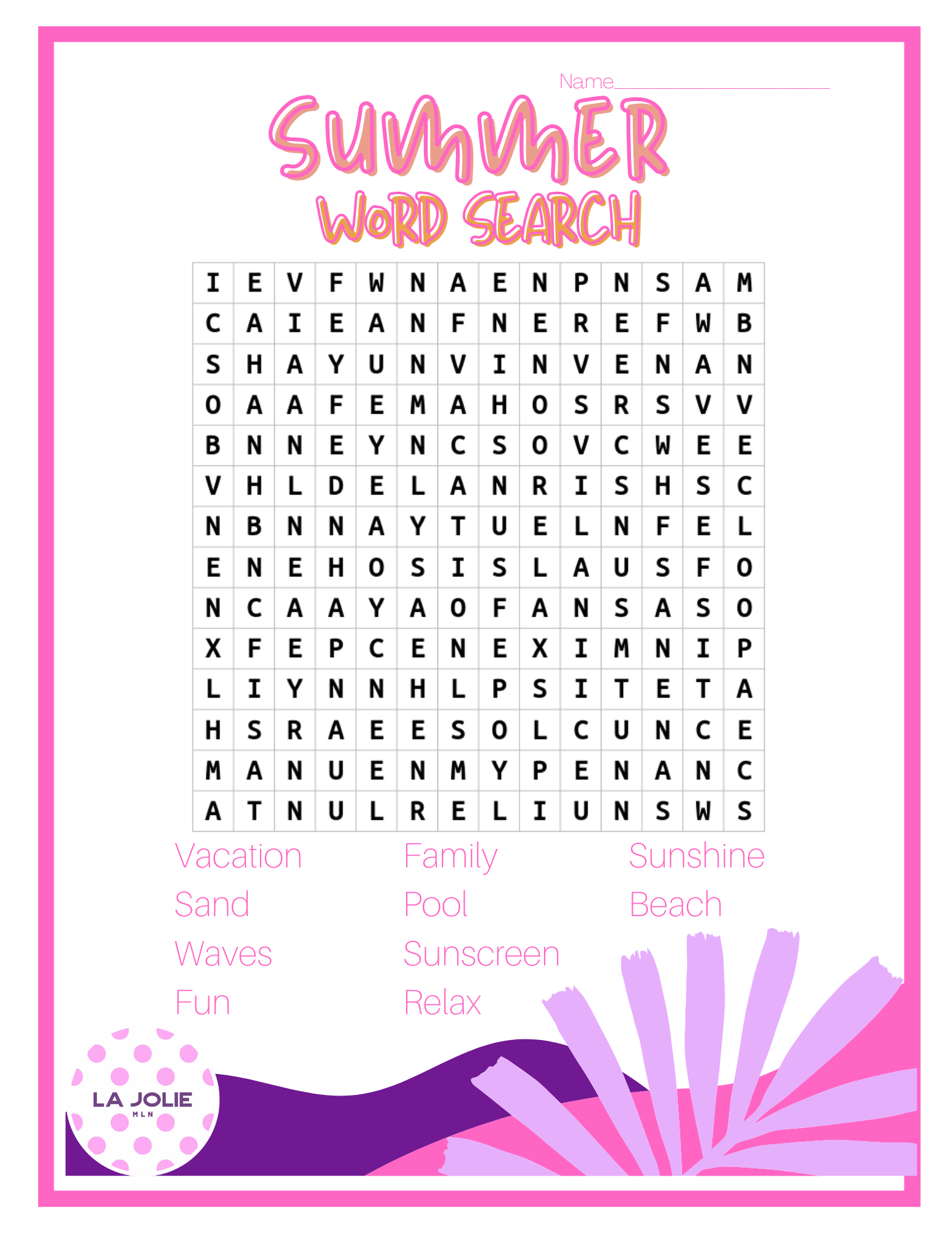 Printable Summer Word Search Puzzles Printable Summer Word Search Puzzles