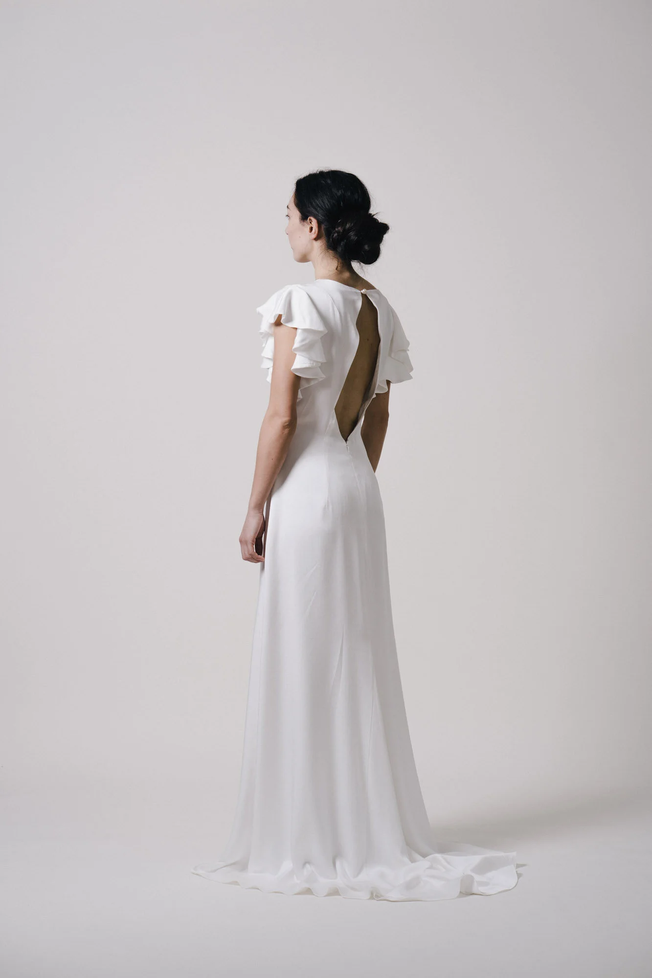 The Dopamine Dress. Cutout low-back wedding dress with flutter sleeves ...