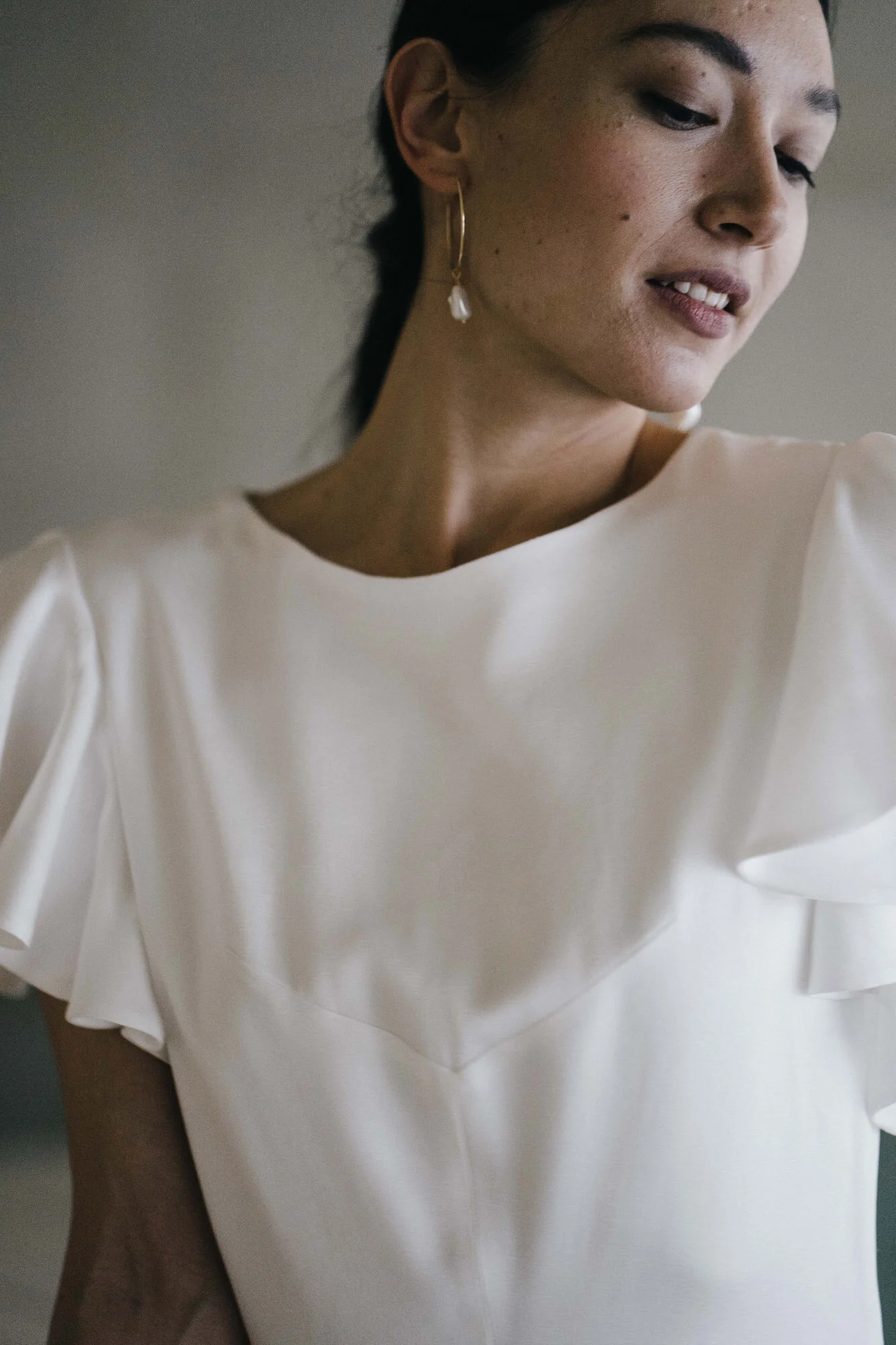 The Dopamine Dress. Cutout low-back wedding dress with flutter sleeves ...