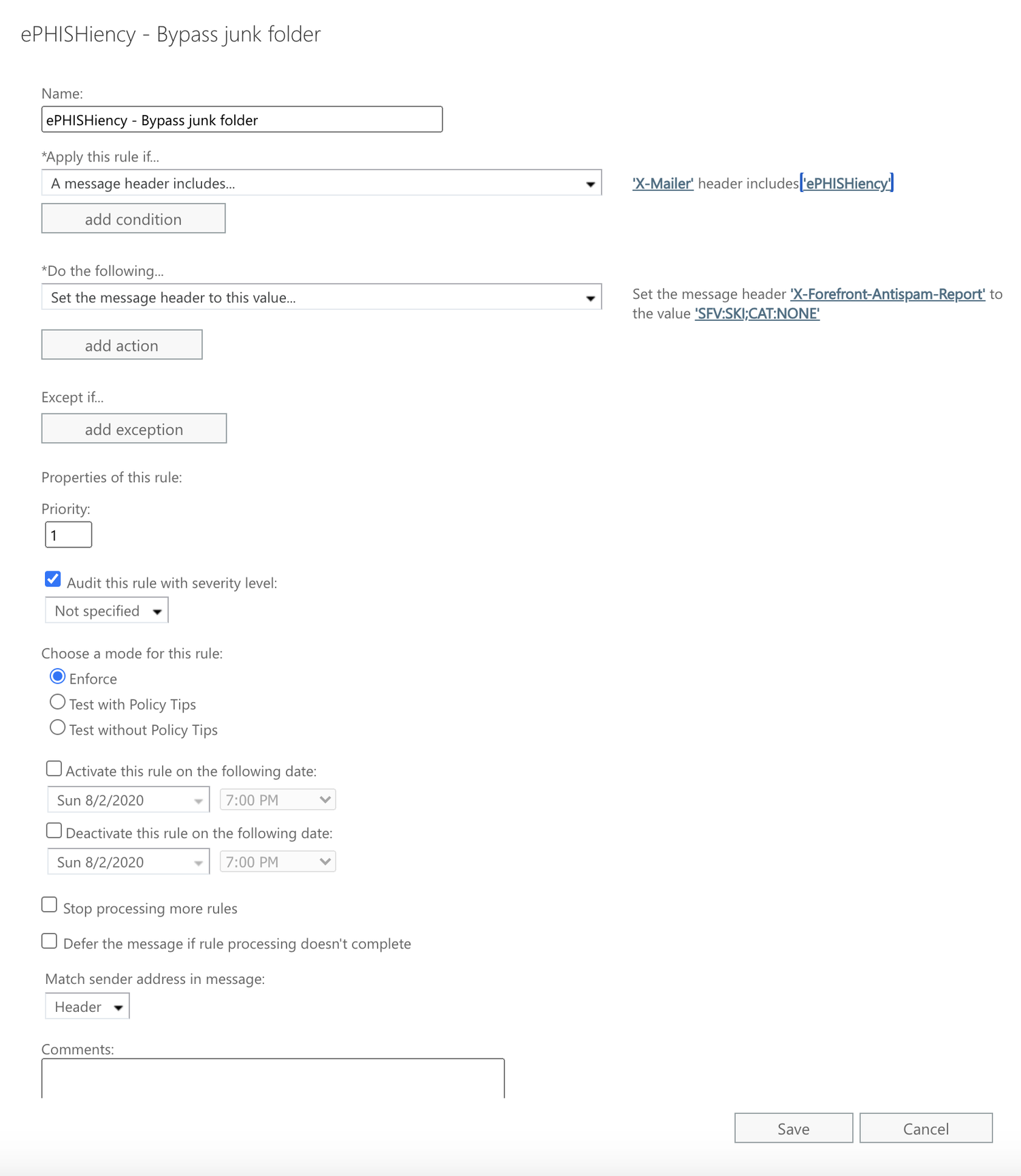 Allow Listing by Header in Exchange 2016 or Microsoft 365