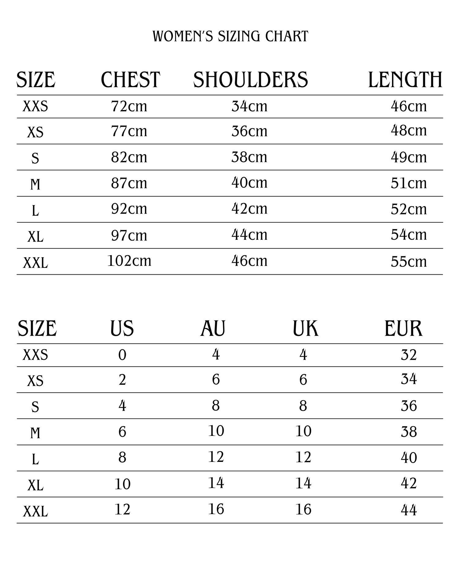 Size chart